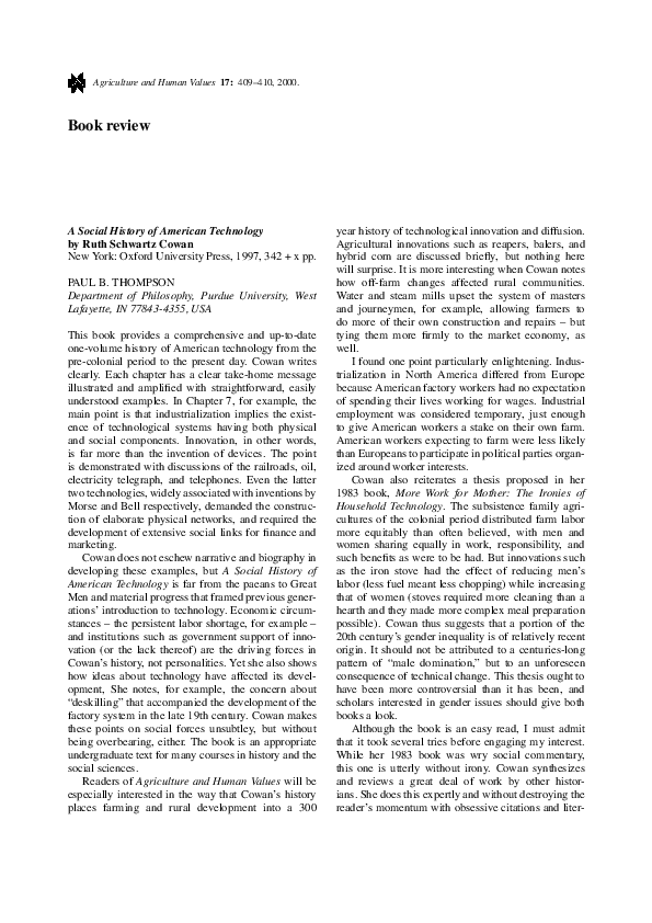 (PDF) A Social History of American Technology by Ruth Schwartz Cowan