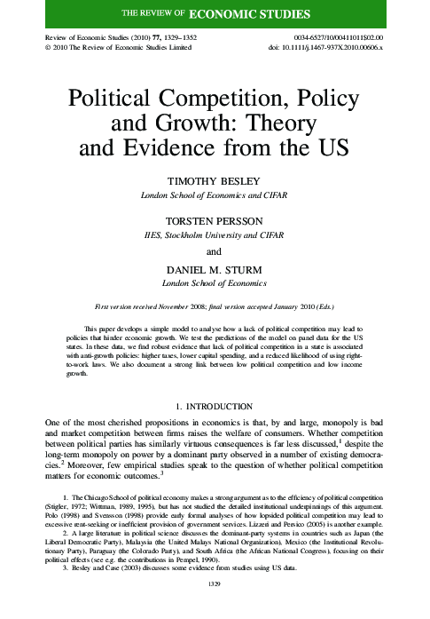 (PDF) Political Competition, Policy and Growth: Theory and Evidence ...