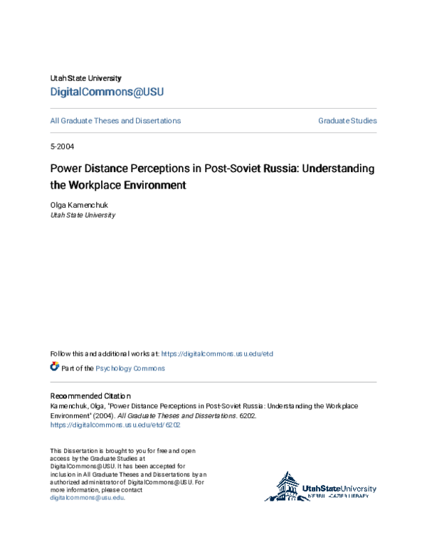 (PDF) Power Distance Perceptions in Post-Soviet Russia: Understanding ...