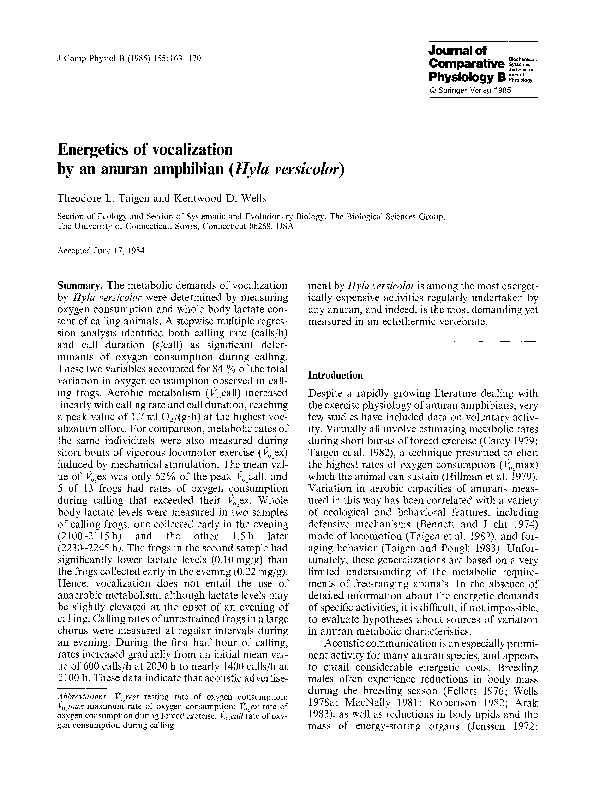 (PDF) Energetics of vocalization by an anuran amphibian (Hyla versicolor)