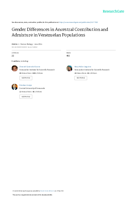 (PDF) Gender Differences in Ancestral Contribution and Admixture in ...