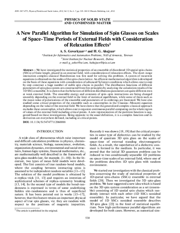 (PDF) A new parallel algorithm for simulation of spin-glasses in ...