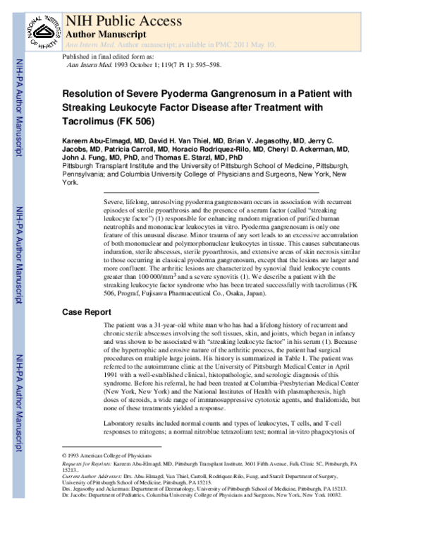 (PDF) Resolution of Severe Pyoderma Gangrenosum in a Patient with Streaking Leukocyte Factor ...