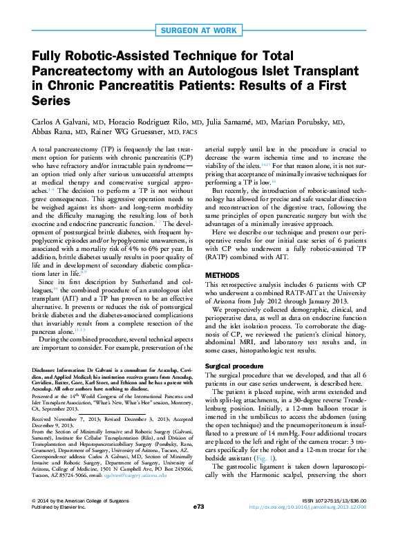 (PDF) Fully Robotic-Assisted Technique for Total Pancreatectomy with an ...