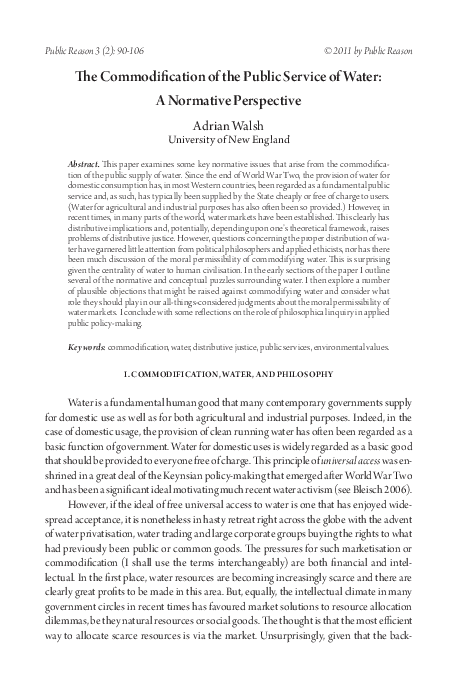 (PDF) The Commodification of the Public Service of Water: A Normative ...