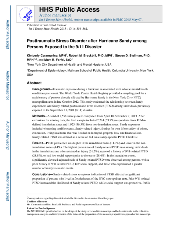 (PDF) Posttraumatic stress disorder after hurricane Katrina