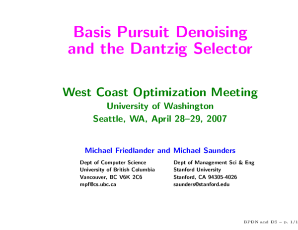 (PDF) Basis Pursuit Denoising and the Dantzig Selector