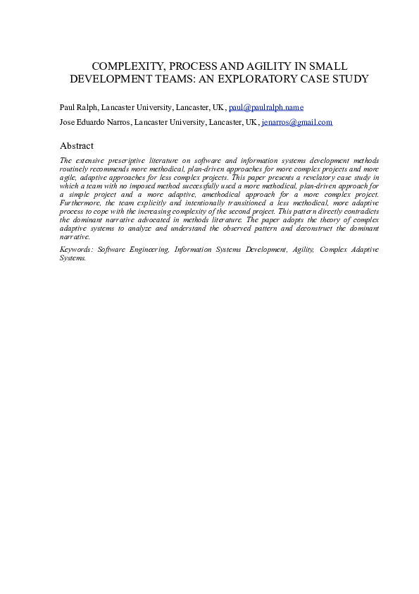(PDF) An Exploratory Case Study of the Complexity/Agility Relationship ...