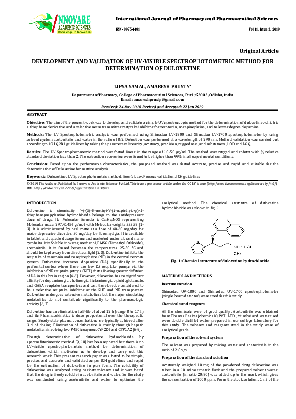 (PDF) Development and Validation of Uv-Visible Spectrophotometric Method for Determination of ...