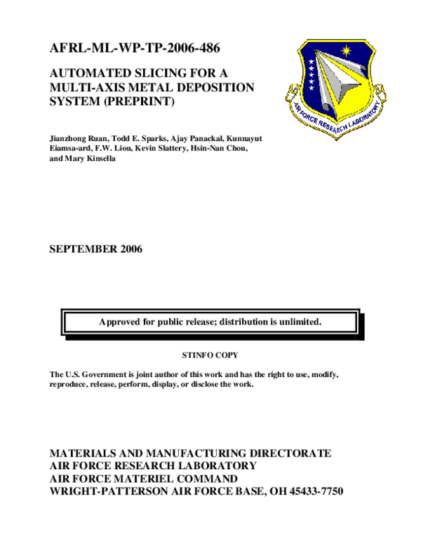 (PDF) Automated Slicing for a Multi-Axis Metal Deposition System (Preprint)