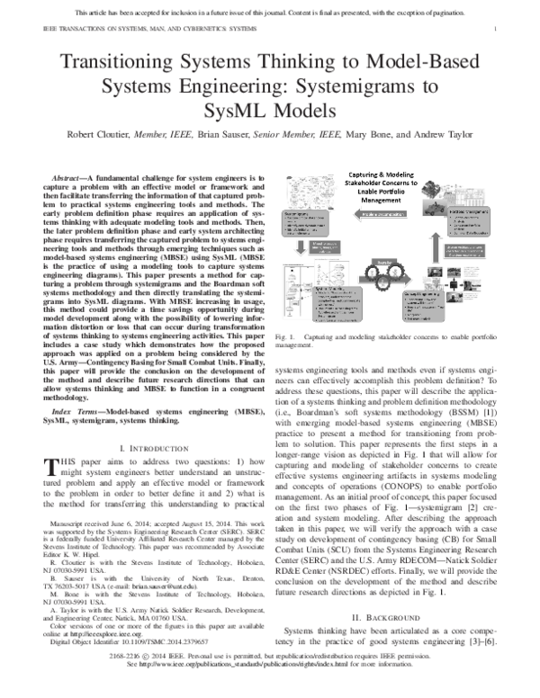 (PDF) Transitioning Systems Thinking to Model-Based Systems Engineering: Systemigrams to SysML ...