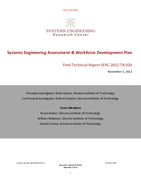 (PDF) Systems Engineering Assessment & Workforce Development Plan
