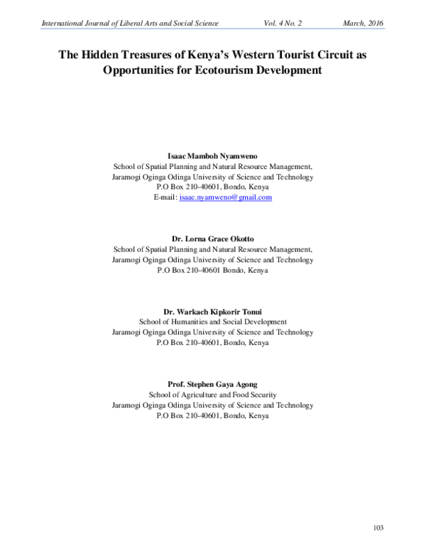 (PDF) The Hidden Treasures of Kenya's Western Tourist Circuit as ...