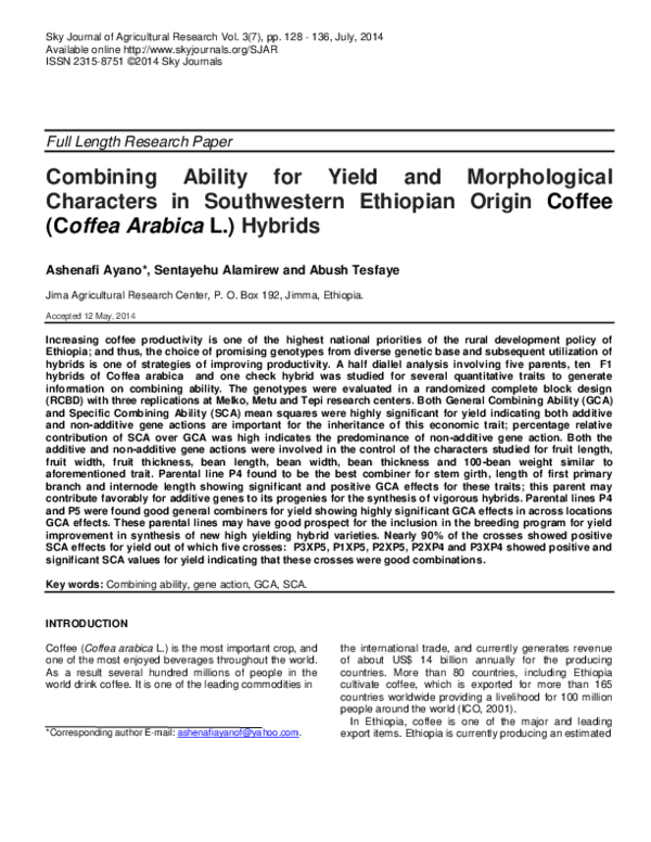(PDF) Combining Ability for Yield and Morphological Characters in Southwestern Ethiopian Origin ...