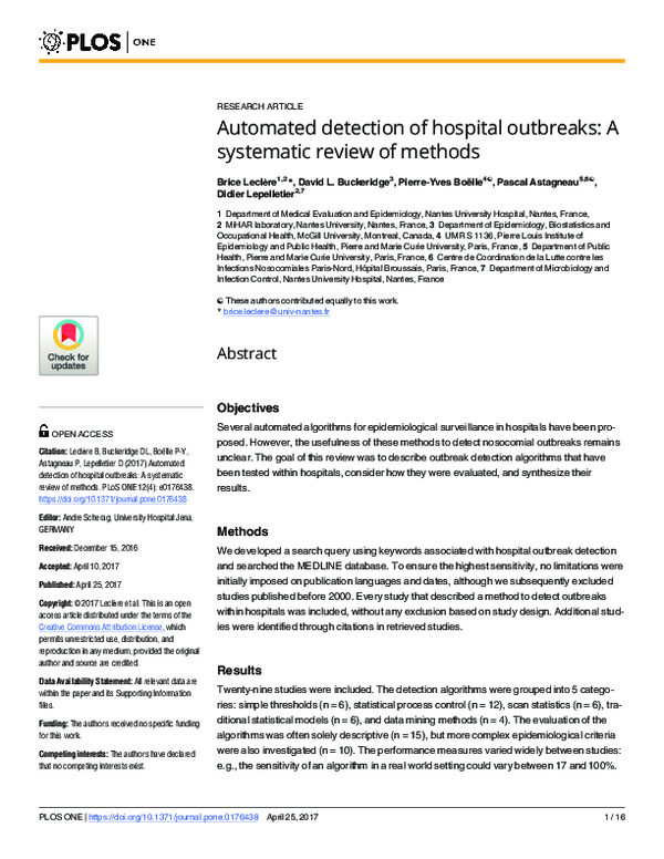 (PDF) Automated detection of hospital outbreaks: A systematic review of methods