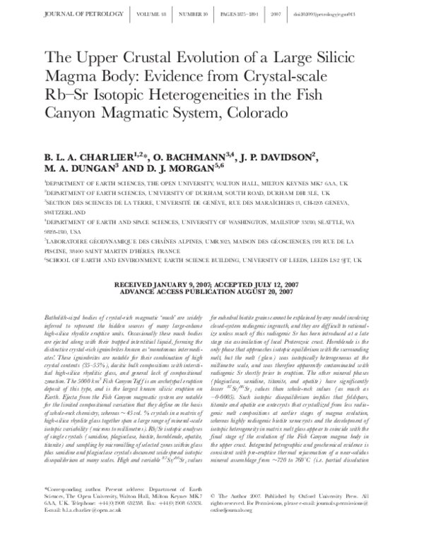 (PDF) The Upper Crustal Evolution of a Large Silicic Magma Body ...