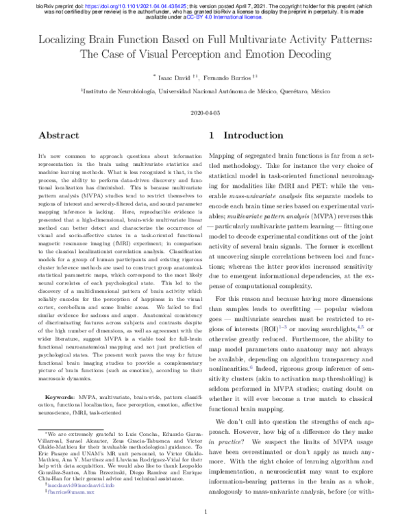 Pdf Localizing Brain Function Based On Full Multivariate Activity Patterns The Case Of Visual