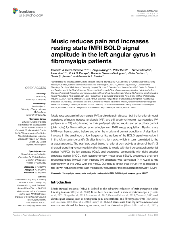 (PDF) Music reduces pain and increases resting state fMRI BOLD signal amplitude in the left ...