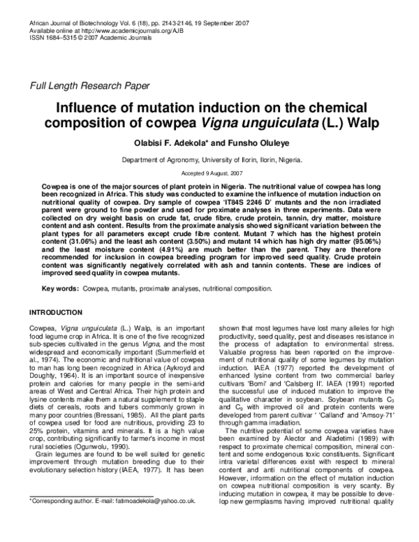 (PDF) Influence of mutation induction on the chemical composition of ...