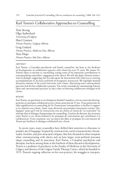 (PDF) Karl Tomm’s Collaborative Approaches to Counselling