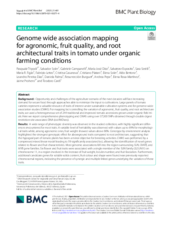(PDF) Genome wide association mapping for agronomic, fruit quality, and root architectural ...