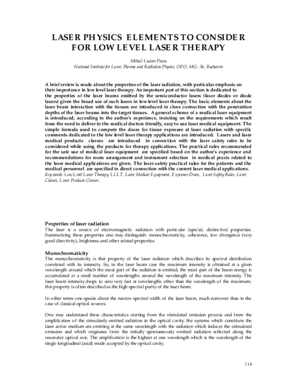 (PDF) Laser Physics Elements to Consider for Low Level Laser Therapy