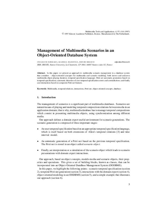 (PDF) Management of multimedia scenarios in an object-oriented database system
