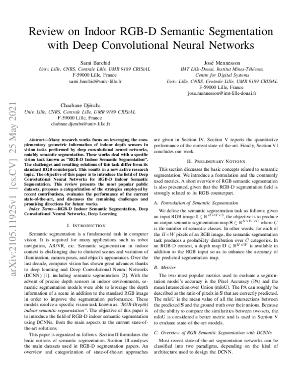 Pdf Review On Indoor Rgb D Semantic Segmentation With Deep Convolutional Neural Networks