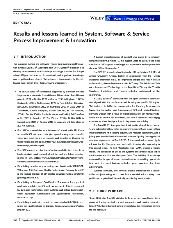(PDF) Results and lessons learned in System, Software & Service Process ...
