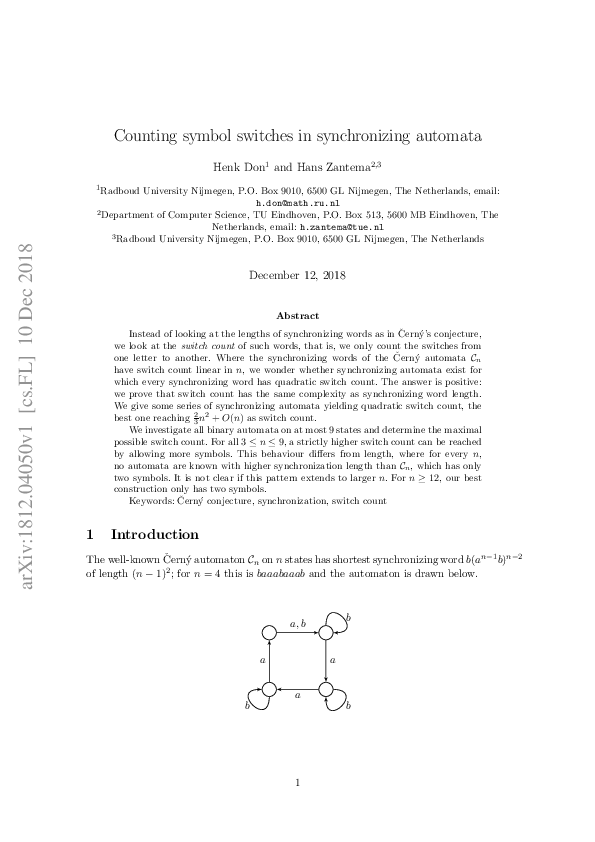 Pdf Counting Symbol Switches In Synchronizing Automata