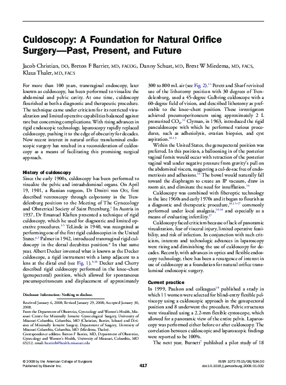 (PDF) Culdoscopy: a Foundation for Natural Orifice Surgery--Past ...