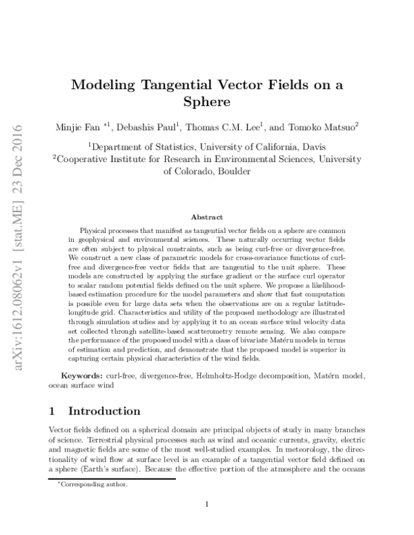 (PDF) Modeling Tangential Vector Fields on a Sphere