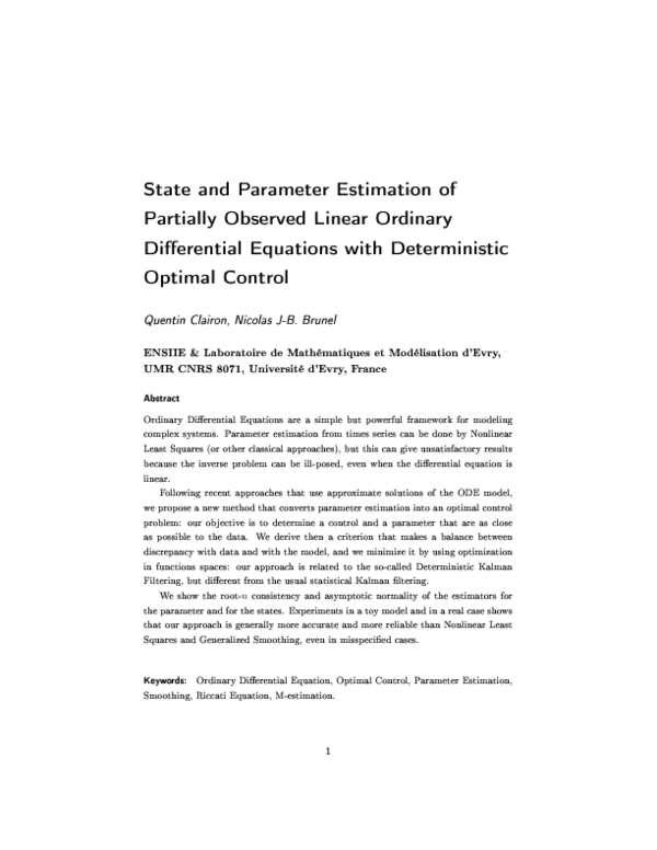(PDF) State and Parameter Estimation of Partially Observed Linear ...
