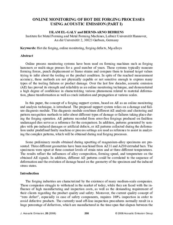(PDF) Online Monitoring of Hot Die Forging Processes Using Acoustic ...