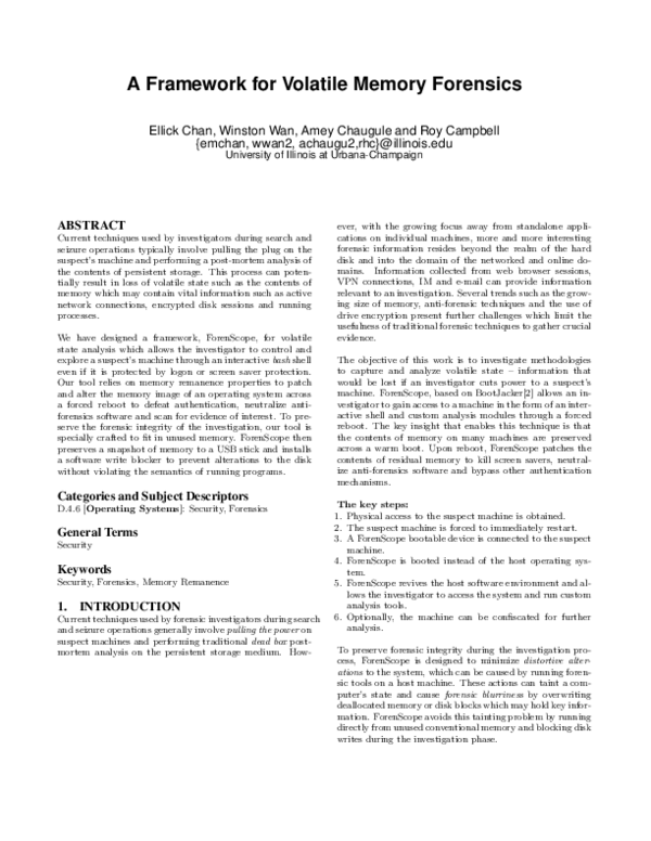 (PDF) A Framework for Volatile Memory Forensics