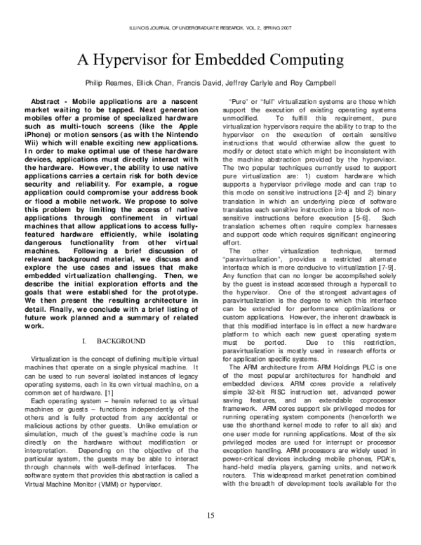 (PDF) A Hypervisor for Embedded Computing