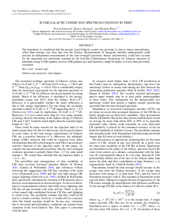 (PDF) Is the Galactic Cosmic-Ray Spectrum Constant in Time? | Rahul ...