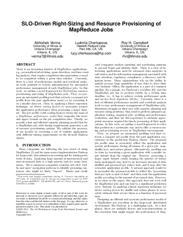 (PDF) SLO-Driven Right-Sizing and Resource Provisioning of MapReduce Jobs