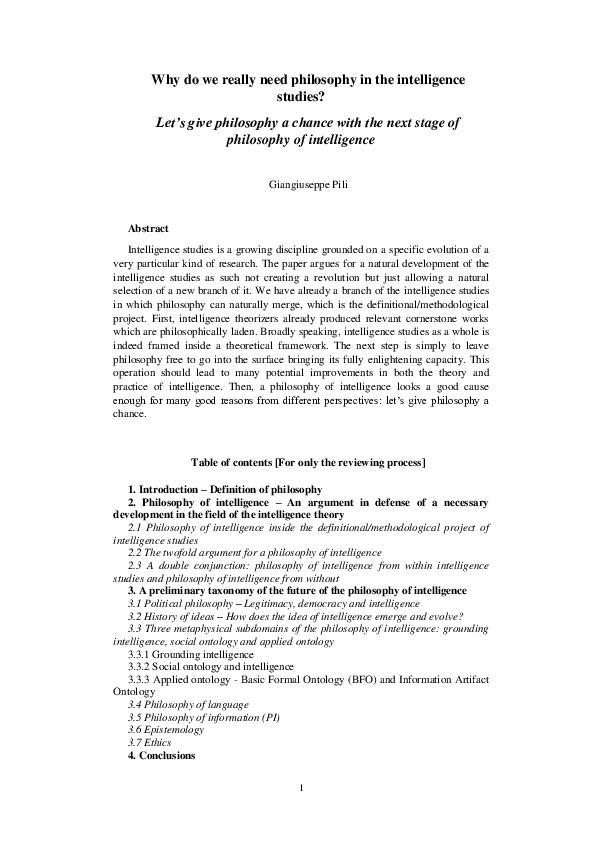 (PDF) Why do we really need philosophy in the intelligence studies? Let ...