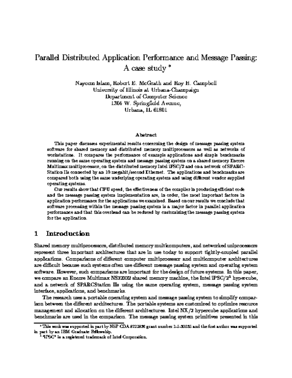 (PDF) Parallel Distributed Application Performance and Message Passing ...