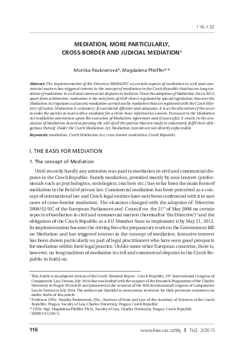 (PDF) Mediation, More Particularly, Cross-Border and Judicial MEDIATION1