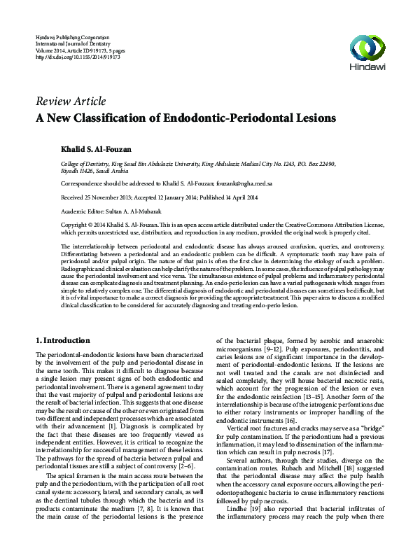 (PDF) A New Classification of Endodontic-Periodontal Lesions