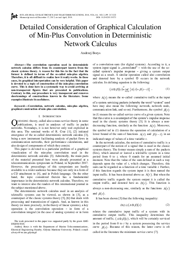 Pdf Detailed Consideration Of Graphical Calculation Of Min Plus Convolution In Deterministic
