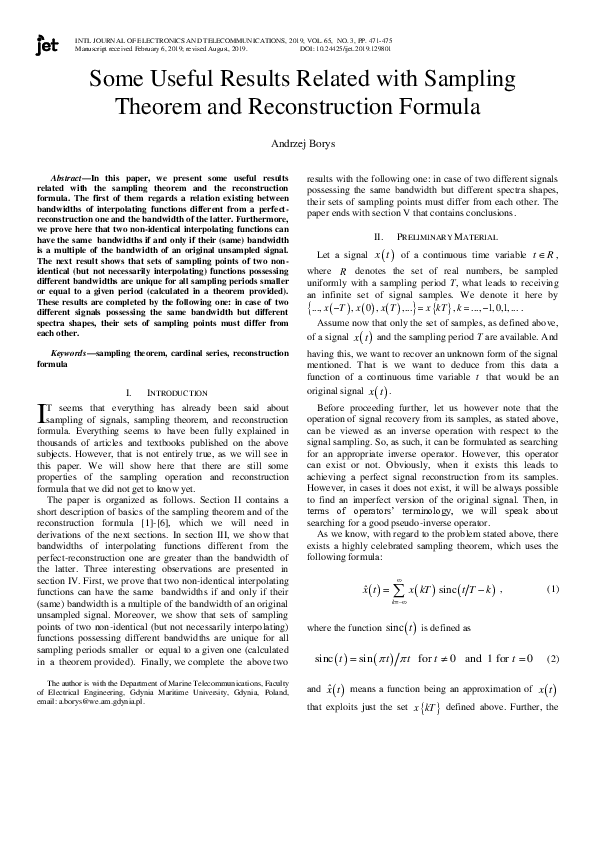 (PDF) Some Useful Results Related with Sampling Theorem and ...