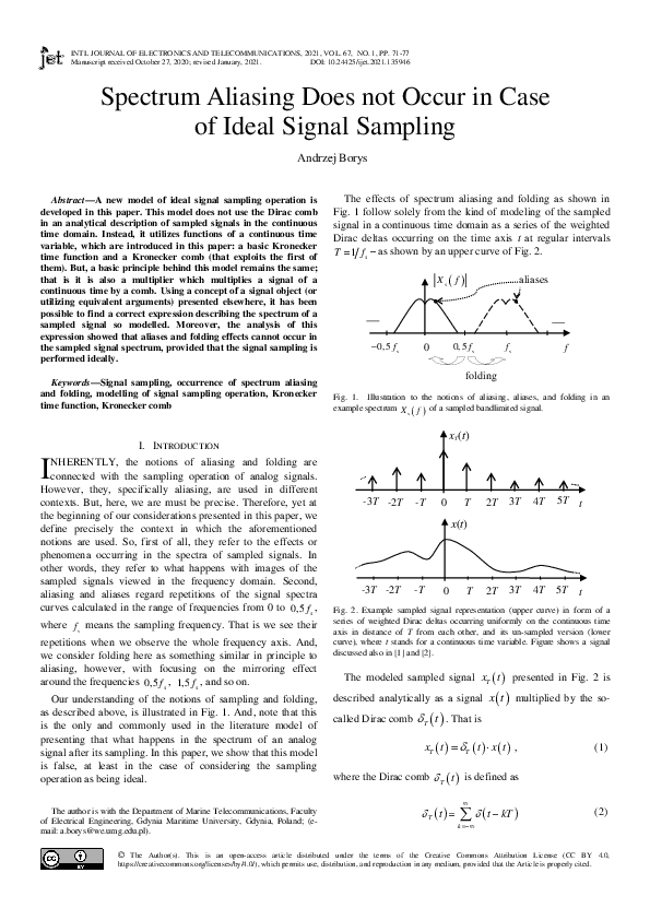 (PDF) Spectrum Aliasing Does not Occur in Case of Ideal Signal Sampling