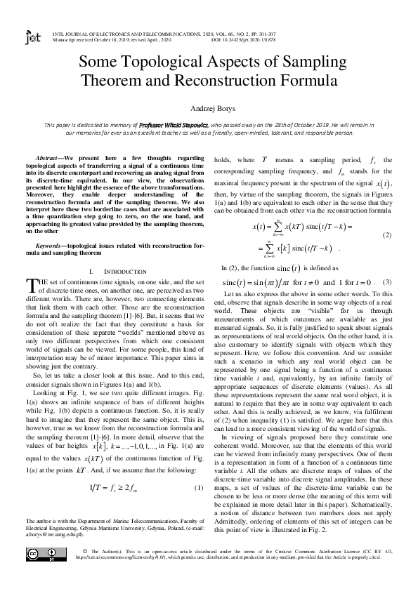 (PDF) Some Topological Aspects of Sampling Theorem and Reconstruction ...