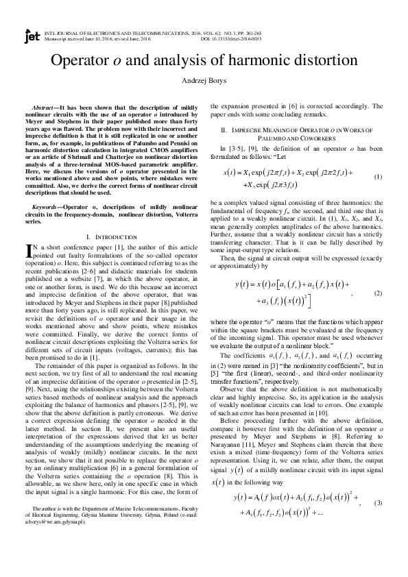 (PDF) Operator o and analysis of harmonic distortion