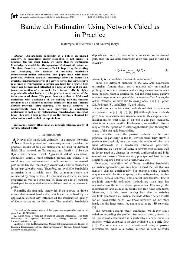 (PDF) Bandwidth Estimation Using Network Calculus in Practice