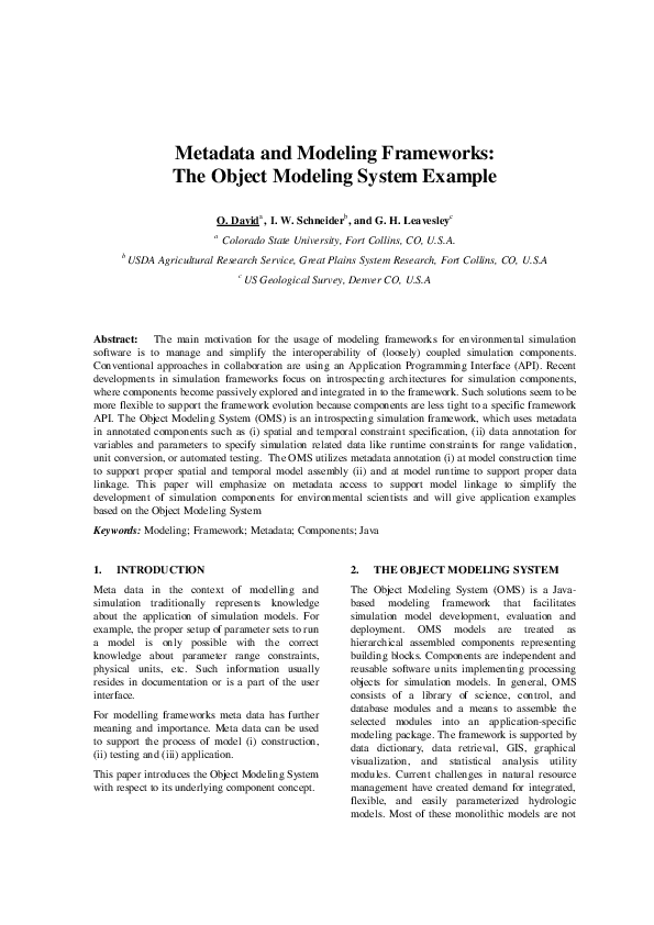 (PDF) Metadata and Modeling Frameworks: The Object Modeling System Example