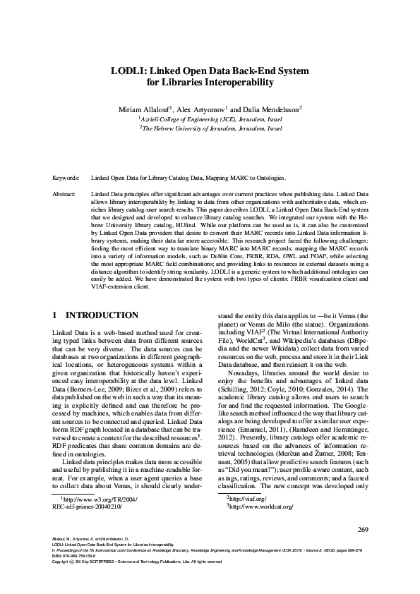 (PDF) LODLI: Linked Open Data Back-End System for Libraries Interoperability